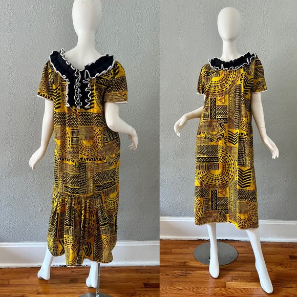 Hand Crafted | Dresses | Vintage Yellow Tribal African Ethnic Mumu ...